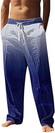Generic Pantalon d&eacute;t&eacute; en lin pour homme - Pantalon de jogging baggy pour homme - D&eacute;grad&eacute; de couleurs - Pantalon d&eacute;t&eacute; &eacute;l&eacute;gant - Coupe droite - Pantalon de plag