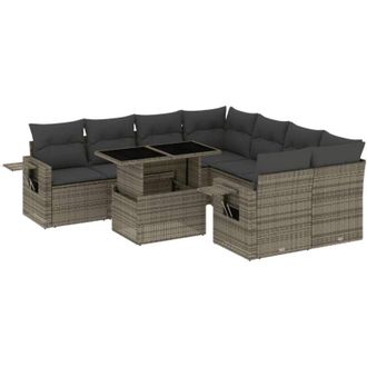 vidaXL vidaXL Salon de jardin 9 pcs avec coussins gris r&eacute;sine tress&eacute;e