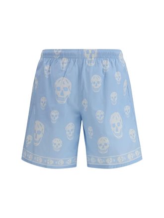 Alexander McQueen Mens Swim Shorts Ice Blue-White Polyamide Bermuda Blue/white