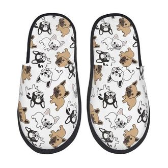 Generic Pantoufles Joli Dessin Anim&eacute; De Bouledogue Fran&ccedil;ais R&eacute;utilisables Fourrure Pantoufles Unisexe Maison Slippers Pour Invit&eacute; Chambre Spa L