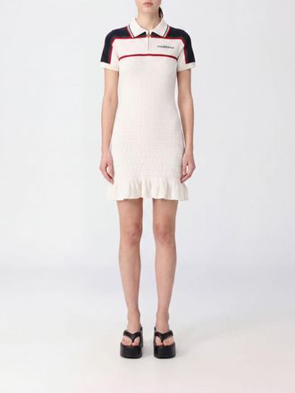 Casablanca Mini-robe polo en maille ray&eacute;e avec ourlet &agrave; volants