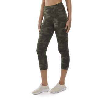 Danskin Damen Capri Muster Leggings, Olivfarbenes Camouflage-Druck, M