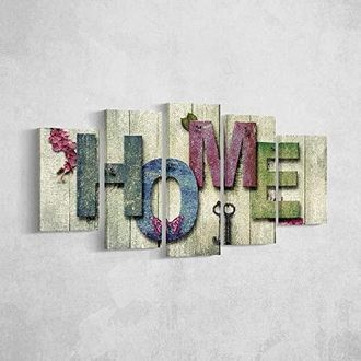 Homemania HM205PKNV-15, 5-teiliges Set, Zitate, für Wohnzimmer, Schlafzimmer, Mehrfarbig, Polyester, Holz, 100 x 3 x 60 cm