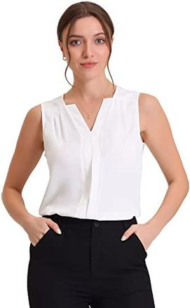 Allegra K Chemisier sans manches à col en V pour femmes en mousseline de soie de bureau, blanc, 44