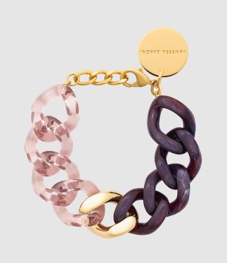 Vanessa Baroni Bracelet Flat Chain 2 Color W Gold Aubergine Marble And Clear Taupe