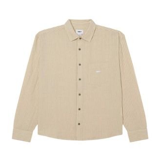 Obey Homme, Chemises, Beige, Taille: XL Chemise &agrave; Manches Longues Ray&eacute;e en Coton et Lin
