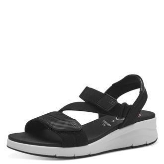 Tamaris Comfort Damen Sandalen flach mit Klettverschluss Vegan, Schwarz (Schwarz), 39 EU