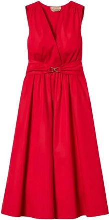 Twinset Femme, Robes, Rouge, Taille: 42 FR Robe Longuette en Popeline avec Ceinture Logo