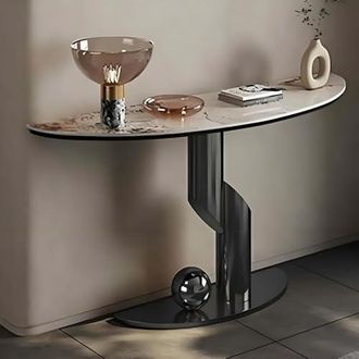 Generic Table console moderne semi-circulaire avec plateau en marbre et base en m&eacute;tal pour canap&eacute; dentr&eacute;e et de salon