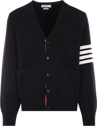Thom Browne cardigan en coton à détail de rayures - Noir