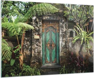 Arttor Bilder auf Glas 100x70cm Glasbild Tor T&uuml;r Gr&uuml;n Gro&szlig; Wanddeko Bild im Glas Schlafzimmer K&uuml;che Deko Wandbilder Dekoration Wohnzimmer Modern Wall Decor G