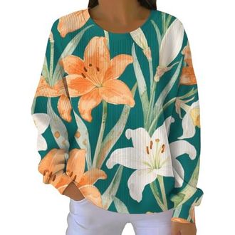 Generic Sweat-shirt &agrave; manches longues et imprim&eacute; floral color&eacute; pour femme - Pull dautomne d&eacute;contract&eacute; - Vintage - Col rond - Manches longues - Orange