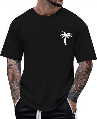Generic T-shirt motif palmier pour homme 2025 pour la plage, la course &agrave; pied, les sorties, coupe ample, jolis t-shirts &agrave; manches courtes, d&eacute;contract&eacute;, tendan