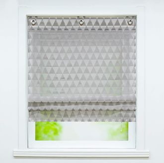 Joyswahl Voile &Ouml;senrollo transparente Raffrollos mit Rautenmuster &raquo;Xenia&laquo; Schals mit Hakenaufh&auml;ngung, Raffrollo ohne Bohren Fenster Vorh&auml;nge BxH 60x140cm Grau 