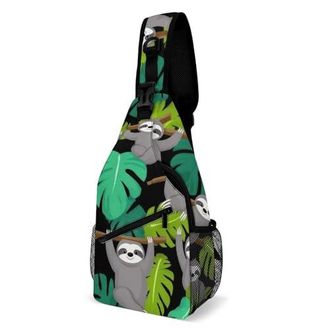 Generic Sacoche Port&eacute; &eacute;paule Paresseux mignon sur une branche verte R&eacute;glable Sac De Poitrine Antivol Sac &agrave; Dos Militaire pour &eacute;cole Camping Voyage