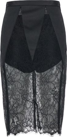 Elisabetta Franchi Lace-Paneled Technical Fabric Pencil Skirt - Black