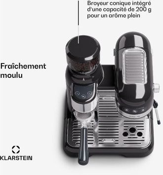 Klarstein Klarstein - Cafetiere avec Mousseur de Lait, Cafeti&egrave;res, Machines &agrave; Caf&eacute; et Machines &agrave; Expresso 20 Bar, Cafeti&egrave;re Electrique 1.4L,1550W, Moulin