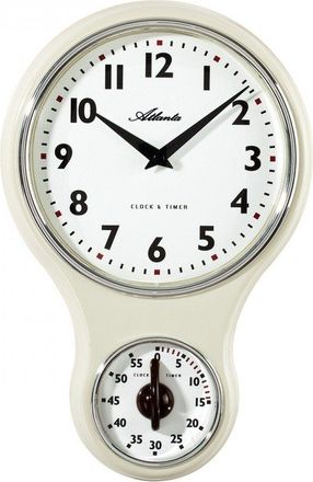 Atlanta Mocassin K&uuml;chenuhr mit Timer Eieruhr Wanduhr Retro Nostalgie wei&szlig;/cremefarben 6124-0