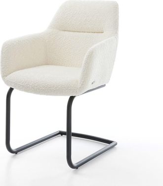 DELIFE Freischwinger Pejo-Flex Bouclé Weiß Freischwinger rund Schwarz Taschenfederkern, Esszimmerstühle