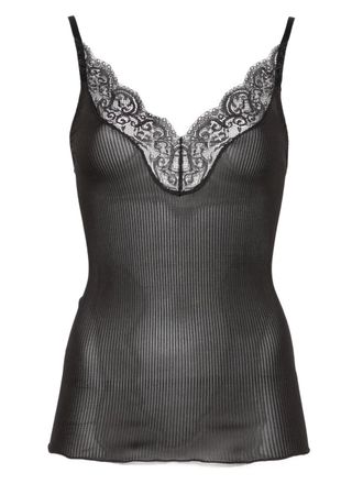 Saint Laurent Geripptes Tanktop mit Spitzenbesatz - Schwarz