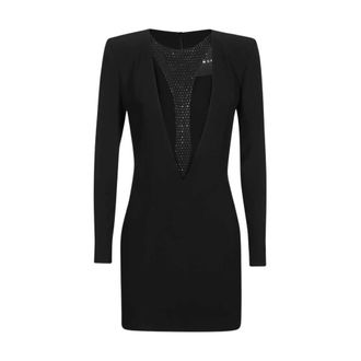 John Richmond Kleid mit langen &Auml;rmeln und Ausschnitt - - Dresses - Damen - Schwarzk - XS