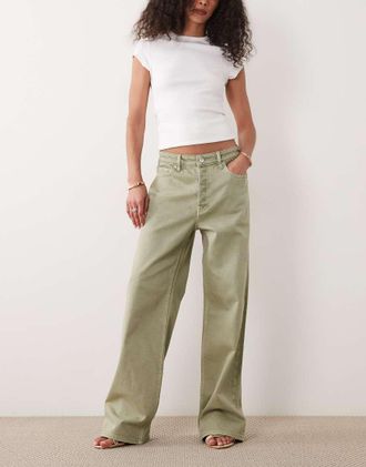 Good American Jean large &agrave; taille haute style vintage - Vert sauge d&eacute;lav&eacute;