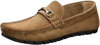 Generic Mocassins Penny pour homme en cuir v&eacute;ritable d&eacute;contract&eacute; &agrave; enfiler - Confortables - Chaussures bateau, kaki, 39 2/3 EU