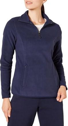 Amazon Essentials Polaire Zippée Trois Quart À Manches Longues Coupe Classique (Disponible en Grande Taille) Femme, Bleu Marine Chiné, XL