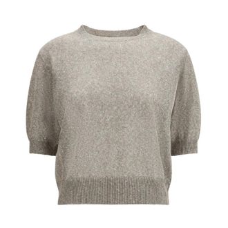 Brunello Cucinelli Femme, Pulls, Beige, Taille: 42 FR Tricot &agrave; col rond