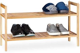 Relaxdays Schuhregal stapelbar, Schuhablage mit 2 Etagen, Walnuss Holz, bis zu 6 Paar Schuhe, HBT 41 x 69 x 27 cm, natur