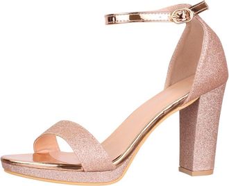 Elara Damen Pumps Strass High Heels Chunkyrayan OK-29 Champagne-37