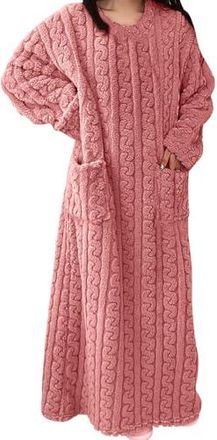 Generic Chemise de nuit longue pour femme Grande taille Chemise de nuit &agrave; manches longues chaude et confortable en polaire corail Chemise de nuit &agrave; col rond a