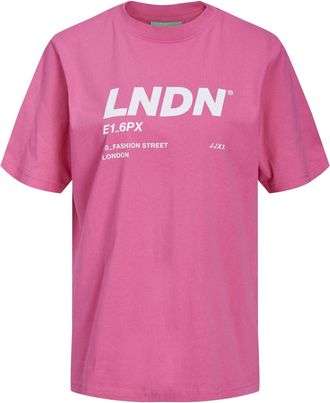 Jack & Jones Damen Jjxx Jxbea Ss Relaxed Vint Tee Noos T-Shirt, Carmine Rose/Print:bright White Lndn Print, XS