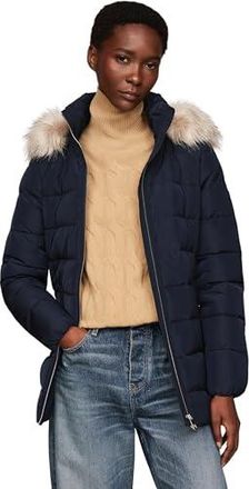 Tommy Hilfiger Veste Matelassée Femme Heritage Down Tyra Jacket With Fur Longue, Bleu (Desert Sky), XS