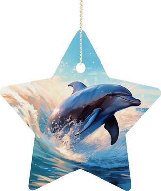 Generic Keramik Weihnachts Ornamente, Keramik Ornamente, Delphin springt in der Brandung Super s&uuml;&szlig;er Delphin, Christbaum H&auml;ngeornamente, mit Seil