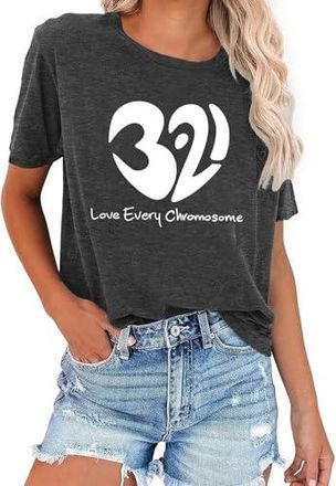 Generic Hauts d&eacute;contract&eacute;s de sensibilisation au syndrome du duvet pour femmes, T-shirts amples d&eacute;t&eacute; graphiques 2025 Love Every Chromosome, T-shirts amples, l