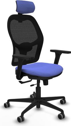 Piqueras y Crespo Ergonomischer Computerstuhl mit 3D-Armen, h&ouml;henverstellbare Lendenwirbelst&uuml;tze und h&ouml;henverstellbares Kopfteil, Schwarz / Hellblau