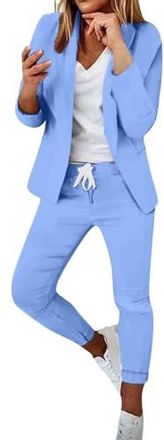 Generic Ensemble de costume deux pi&egrave;ces pour femme, blazer et pantalon, tenue de bureau d&eacute;contract&eacute;e pour femme, ensemble 2 pi&egrave;ces, bleu, XXL