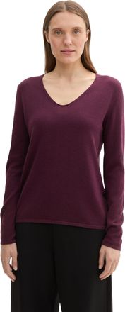 Tom Tailor Damen Basic Strickpullover mit V-Ausschnitt, 35796 - Blackberry, XXS