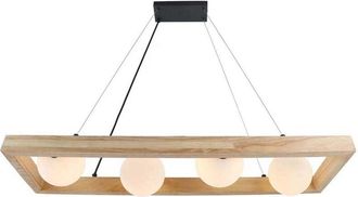 Nowa Nowa - Pendelleuchte H&auml;ngelampe Esstischleuchte Glas Kugeln Holzleuchte braun h 150 cm
