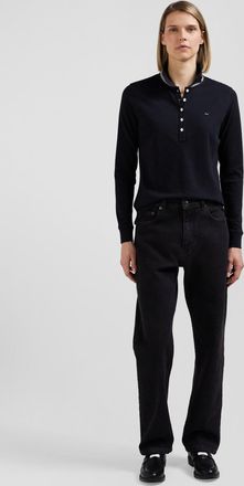 Eden Park Polo Manches Longues En Coton Stretch Col Cercl&eacute; Noir Coupe Slim