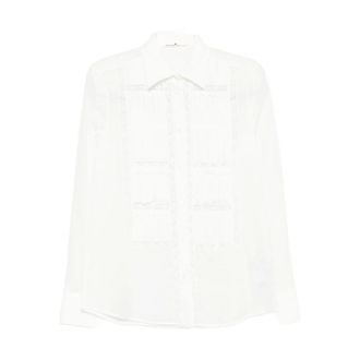 Ermanno Scervino Femme, Blouses et Chemises, Blanc, Taille: 38 FR Poches avant &agrave; bordure en dentelle, manches longues, fermeture boutonn&eacute;e