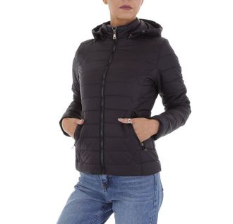 Ital-Design Steppjacke Damen Freizeit (87256693) Kapuze (abnehmbar) Leicht gef&uuml;ttert &Uuml;bergangsjack in Schwarz