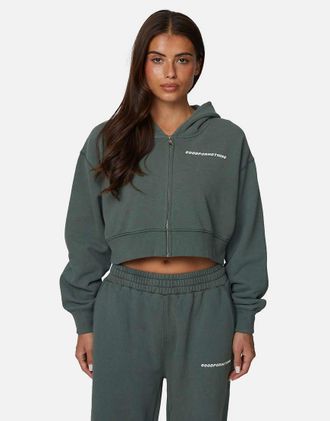 Good For Nothing Sweat &agrave; capuche court zipp&eacute; &agrave; d&eacute;lavage vintage - Vert