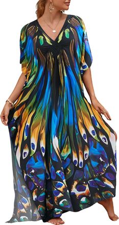 Bsubseach Kaftan Kleider f&uuml;r Frauen Plus Gr&ouml;&szlig;e Kaftane Lange Strand Badeanzug Cover Up Sommer Loungewear Schmetterlingsfl&uuml;gel