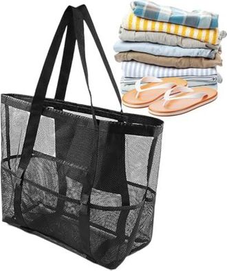 Generic Sac fourre-tout de plage - Sac de plage en maille, main pour femme, sac fourre-tout en filet | Grand sac fourre-tout imperm&eacute;able, march&eacute; robuste, r&eacute;si