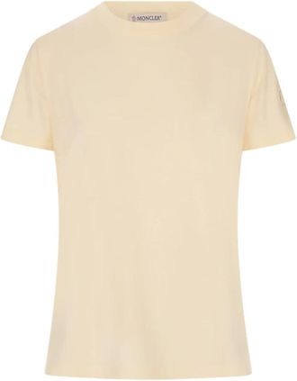 Moncler Femme, Tops, Beige, Taille: 38 FR T-Shirt Logo Tonal Brod&eacute;