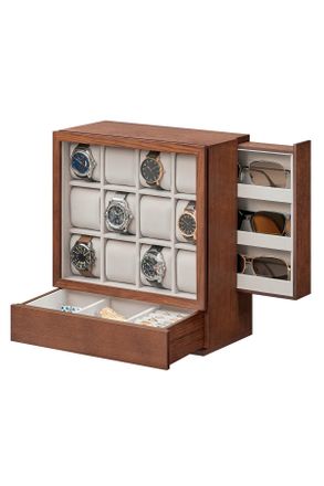 Boxxx Uhrenbox, Nussbaum, Textil, Holzwerkstoff, Holzoptik, 29.5x32.5x15 cm, Ordnen & Aufbewahren, Aufbewahrungsboxen