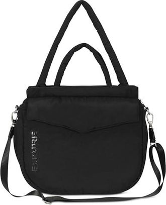Expatrié Cabas Femme Noir - Poppy - Grand Sac à Main en Nylon - Shopper Bag avec Fermeture Éclair pour Cours, Étudiant et Lycée - Puffer Tote Bag avec Comparti