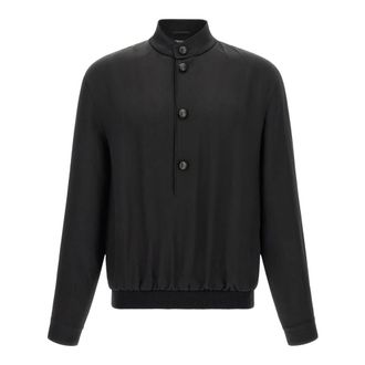 Ermenegildo Zegna SweaT-shirt &agrave; col montant en soie - Homme - Chemises - Noir - Taille: L